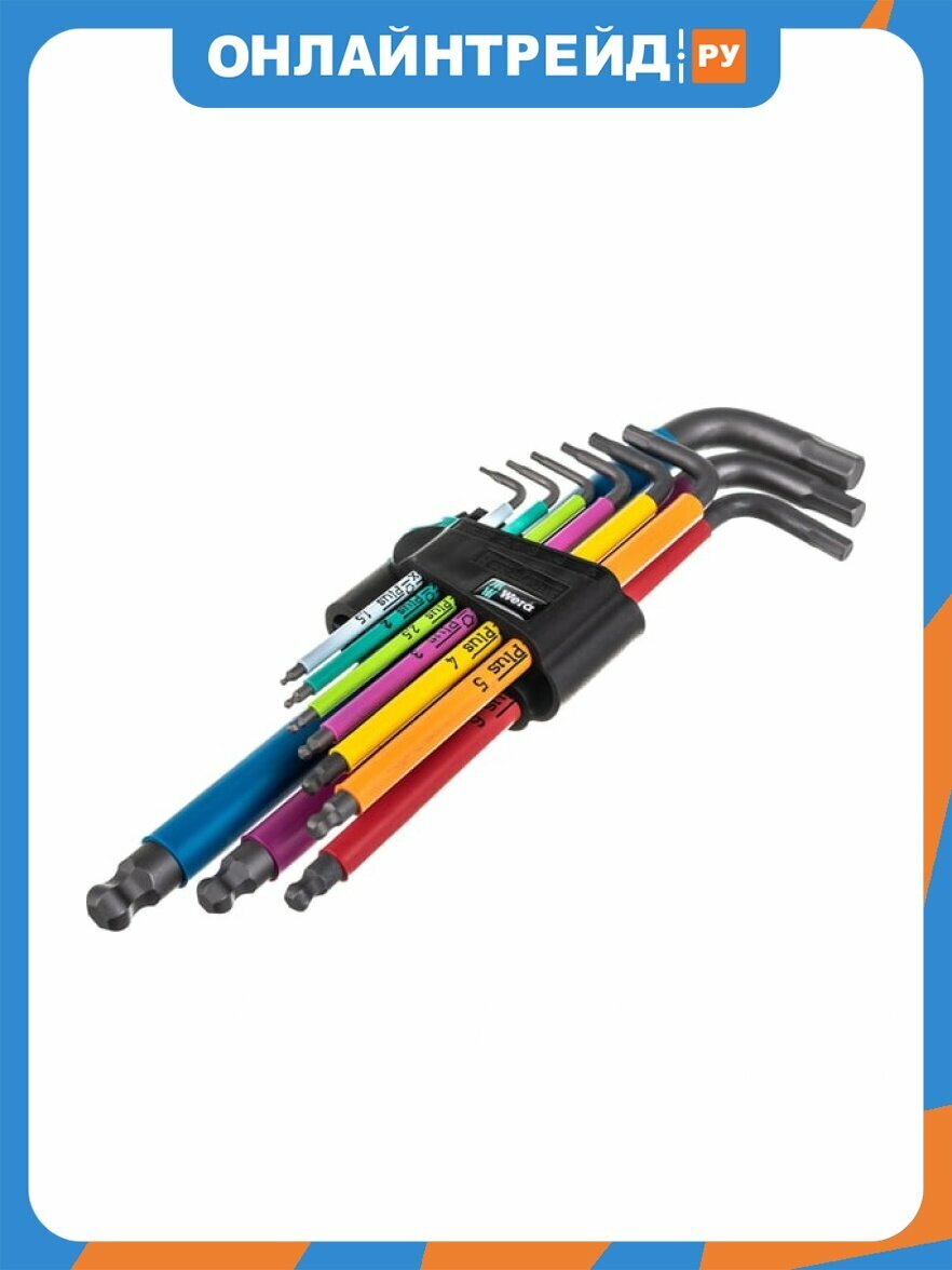 Набор шестигранных ключей Wera 950 SPKL/9 SM N Multicolour Набор Г-образных ключей, метрических, BlackLaser, 9 предметов