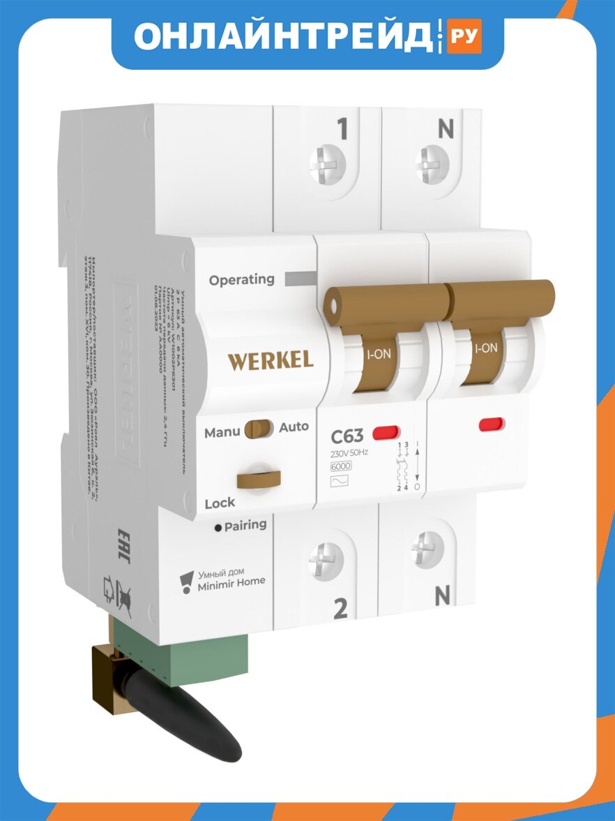 Автоматический выключатель Werkel 2P 63A C 6kA W1002P6301 4690389194603