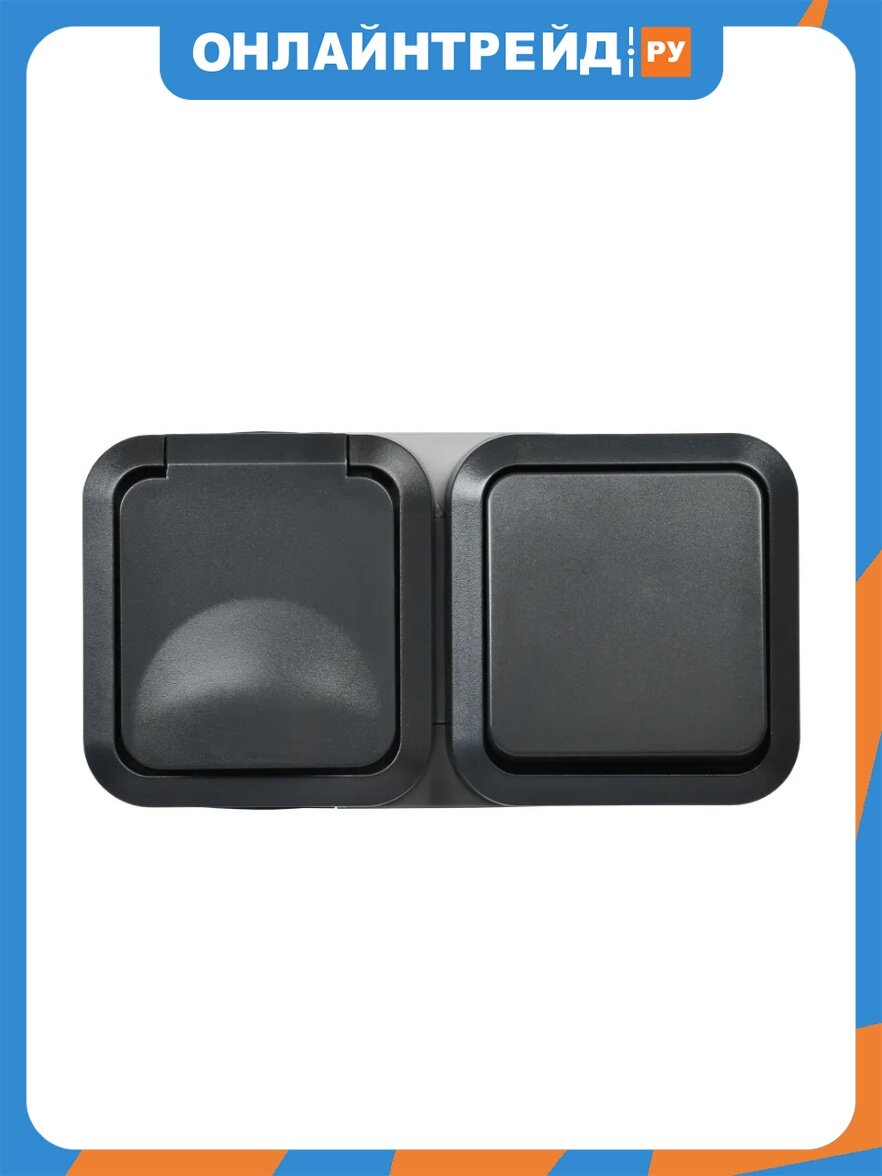 Блок ОП розетка + выключ. горизонт. Iek TORS 16А IP55 TS142 графит, TS-G10-6-55-V-K53