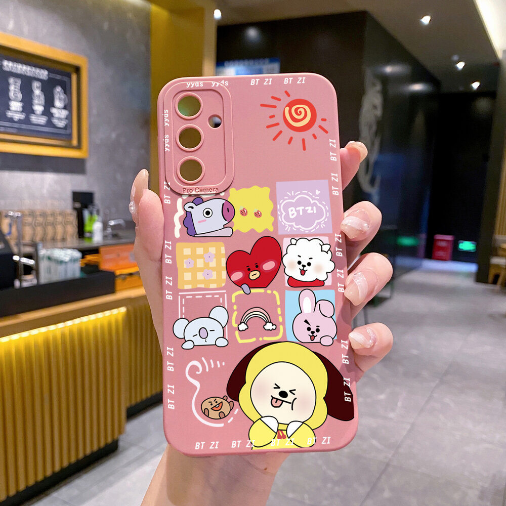 Мягкий чехол для Samsung Galaxy S23 FE в южнокорейском стиле с изображением BTS BT21 и защитным чехлом для объектива.