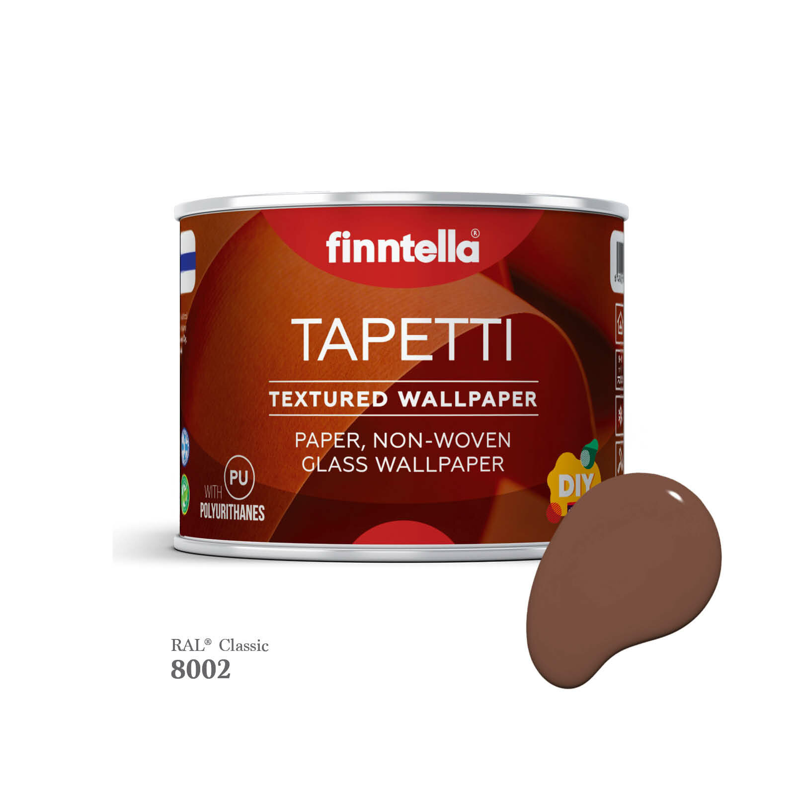 Шелковисто-матовая краска для обоев под окраску TAPETTI SILKKI Matta FINNTELLA, Цвет RAL 8002 Сигнальный коричневый (Signal brown), 0,45л