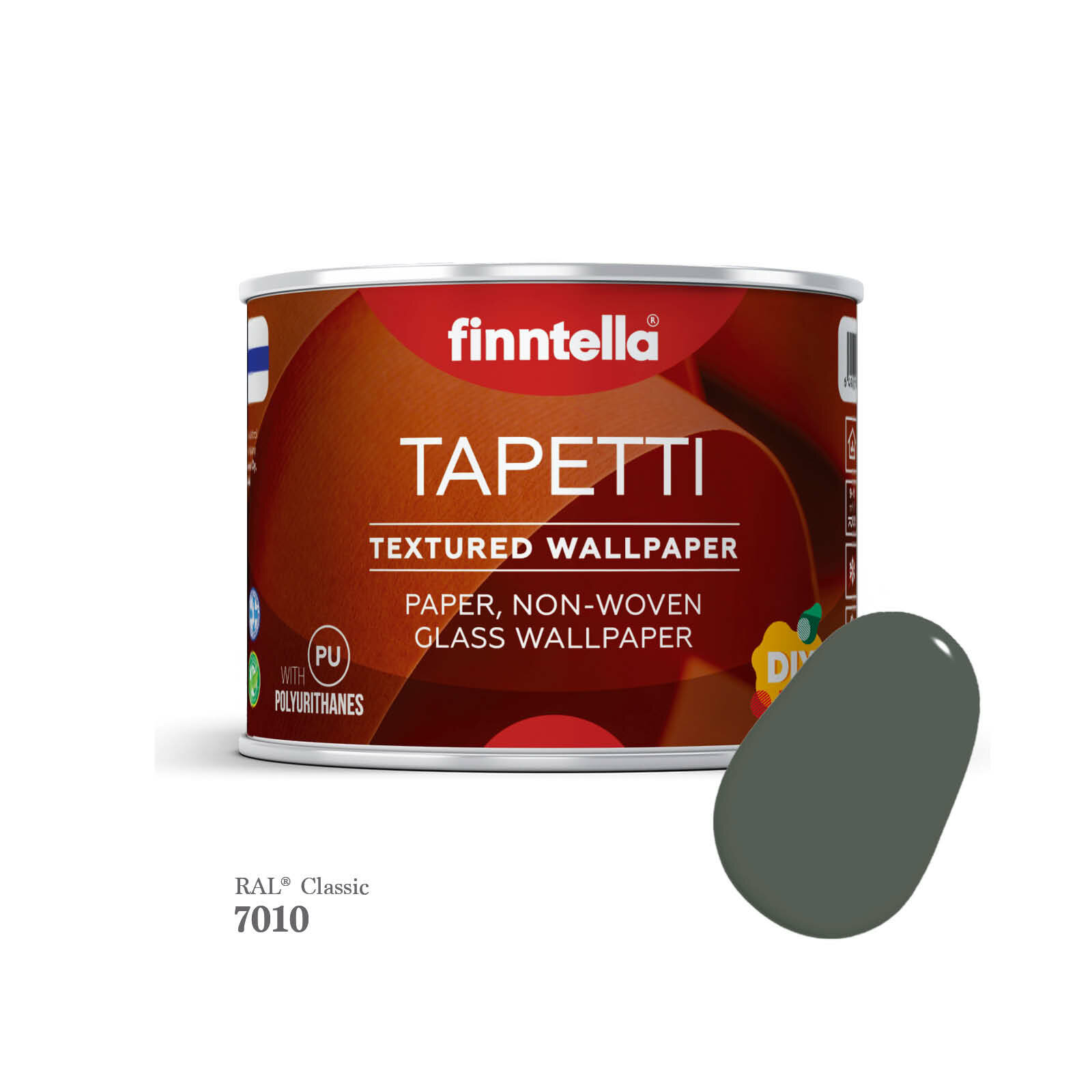 Шелковисто-матовая краска для обоев под окраску TAPETTI SILKKI Matta FINNTELLA, Цвет RAL 7010 Брезентово-серый (Tarpaulin grey), 0,45л