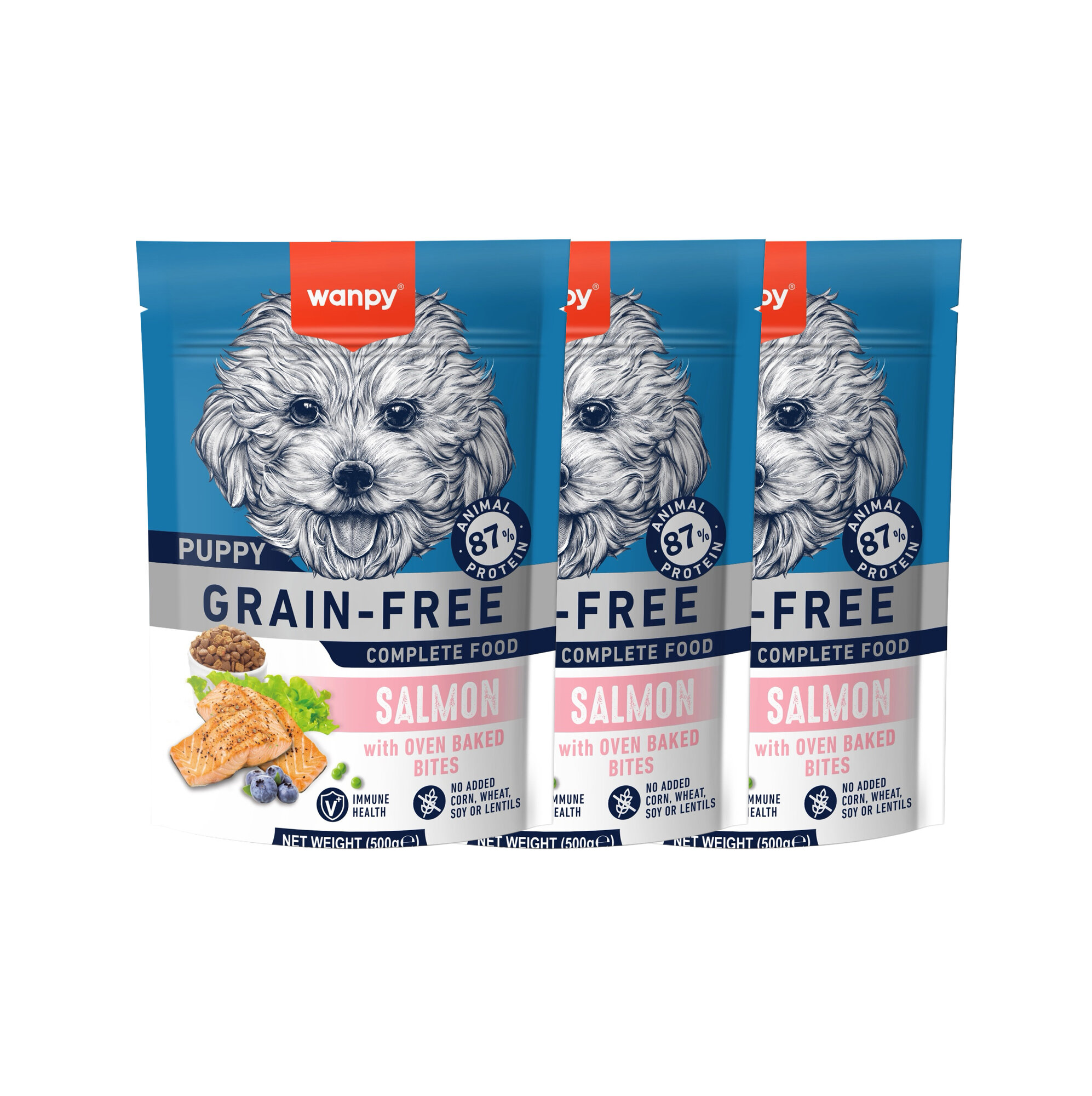 Сухой корм Wanpy Dog беззерновой с лососем для щенков 500 г x 3 шт.