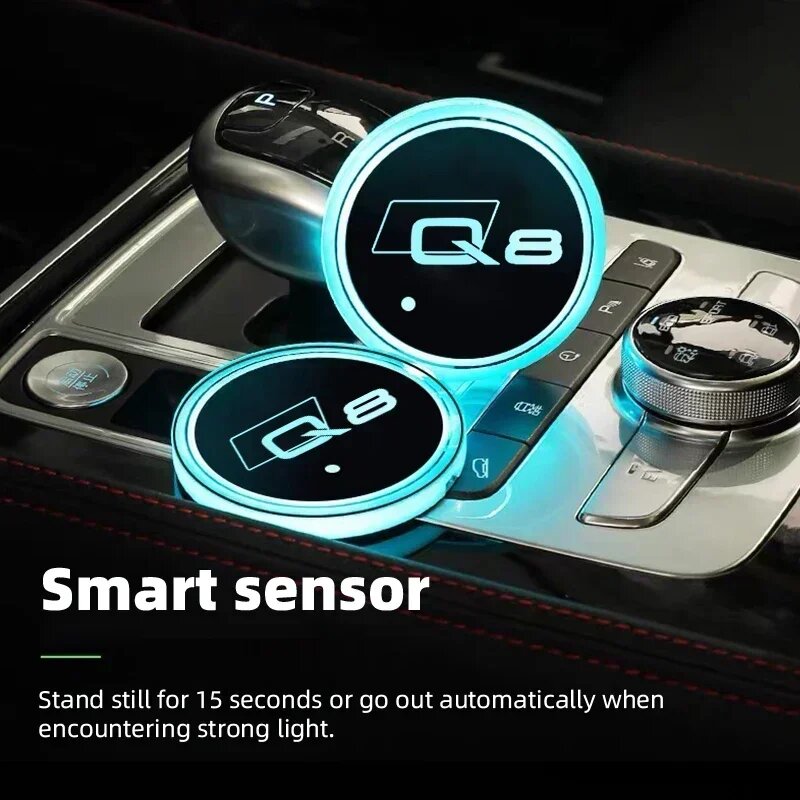 Для Audi: 2 шт. 7-цветные USB-подсветки с логотипом, светодиодные атмосферные светильники, светящиеся подставки для стаканов для Audi Q8 4MN, автомобильные аксессуары