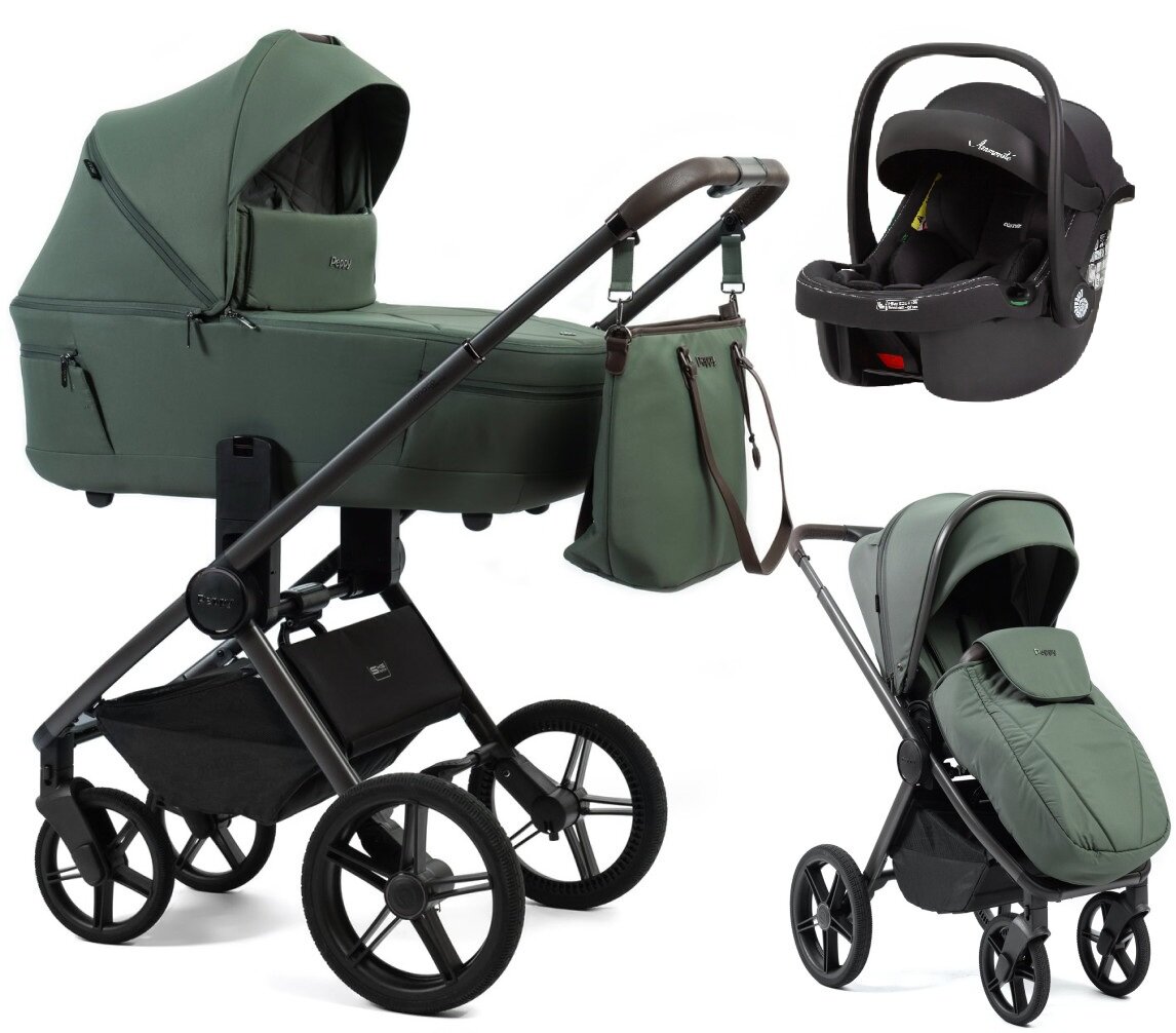 Коляска 3 в 1 Peppy Monaco Thermo Green с рождения с автолюлькой