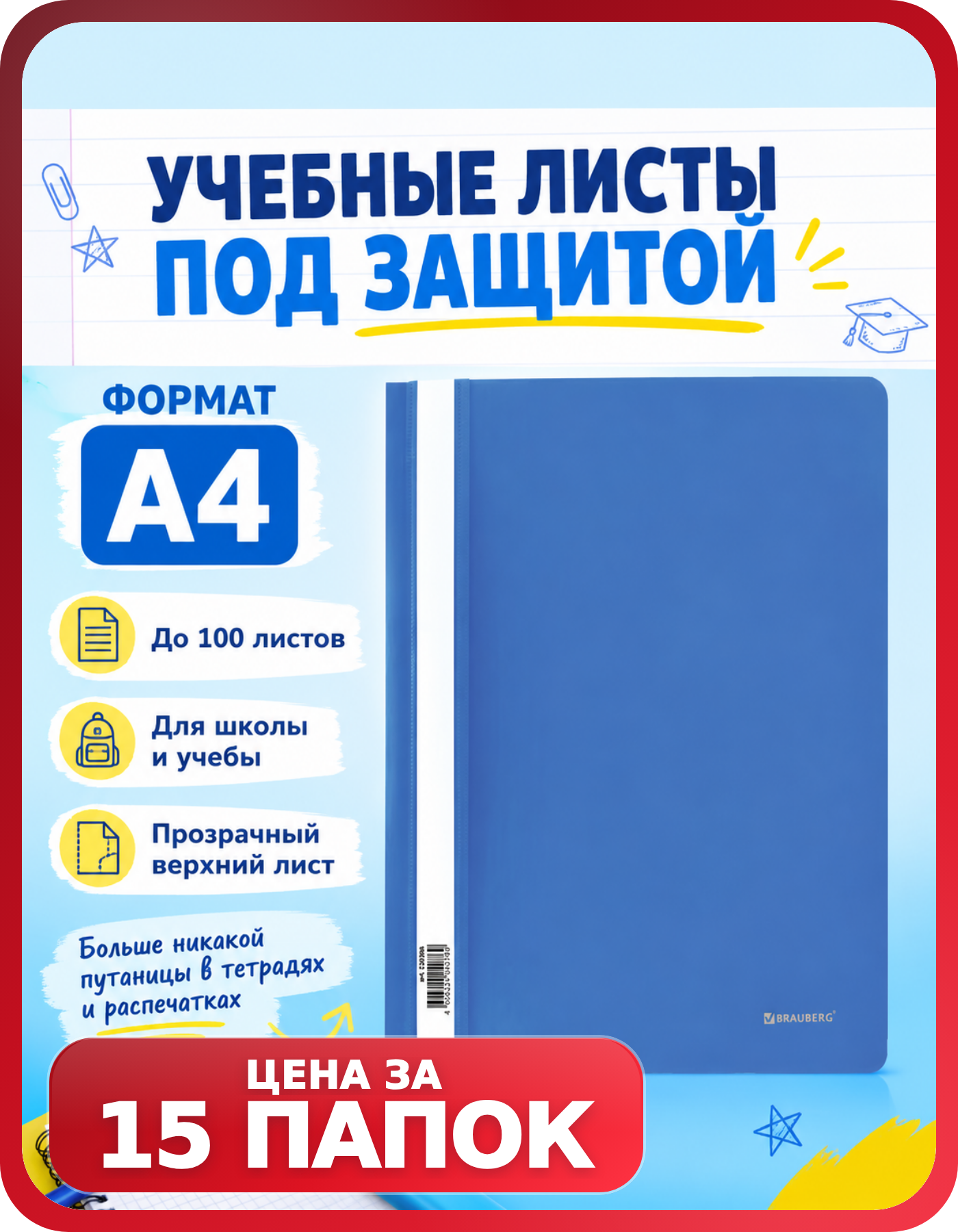 Папки для учебы и отчетов BRAUBERG А4, 15 шт