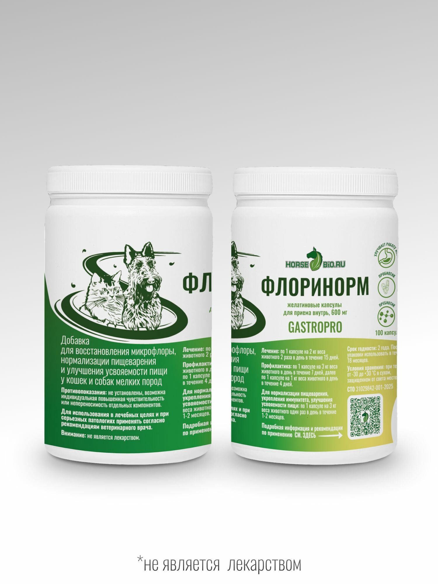 Пробиотик и пребиотик для собак и кошек, Подкормка флоринорм Horse-Bio для ЖКТ, для восстановления микрофлоры кишечника, капсулы 100 шт