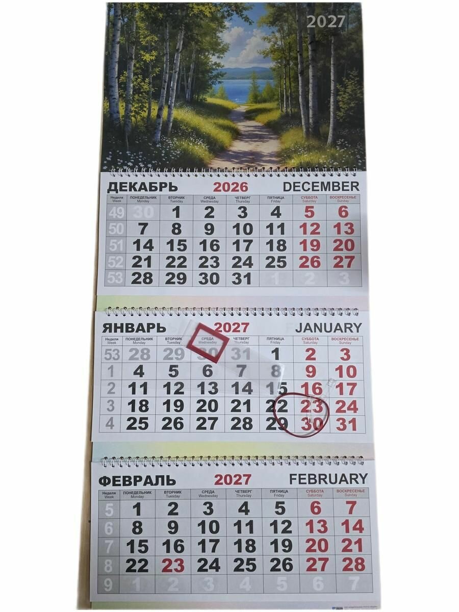 Календарь квартальный настенный трехблочный . 2027 год. 300 х 210 . ( Квадра )