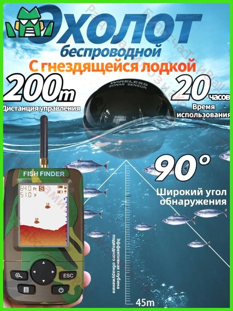 Беспроводной эхолот Fish finder можно использовать с лодками-приманками