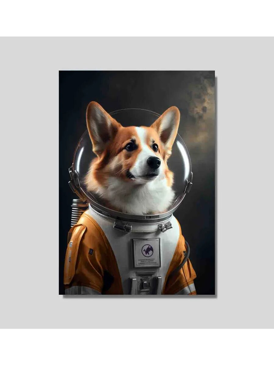 Собака породы вельш-корги Пемброк-космонавт, Плакат 30x42см