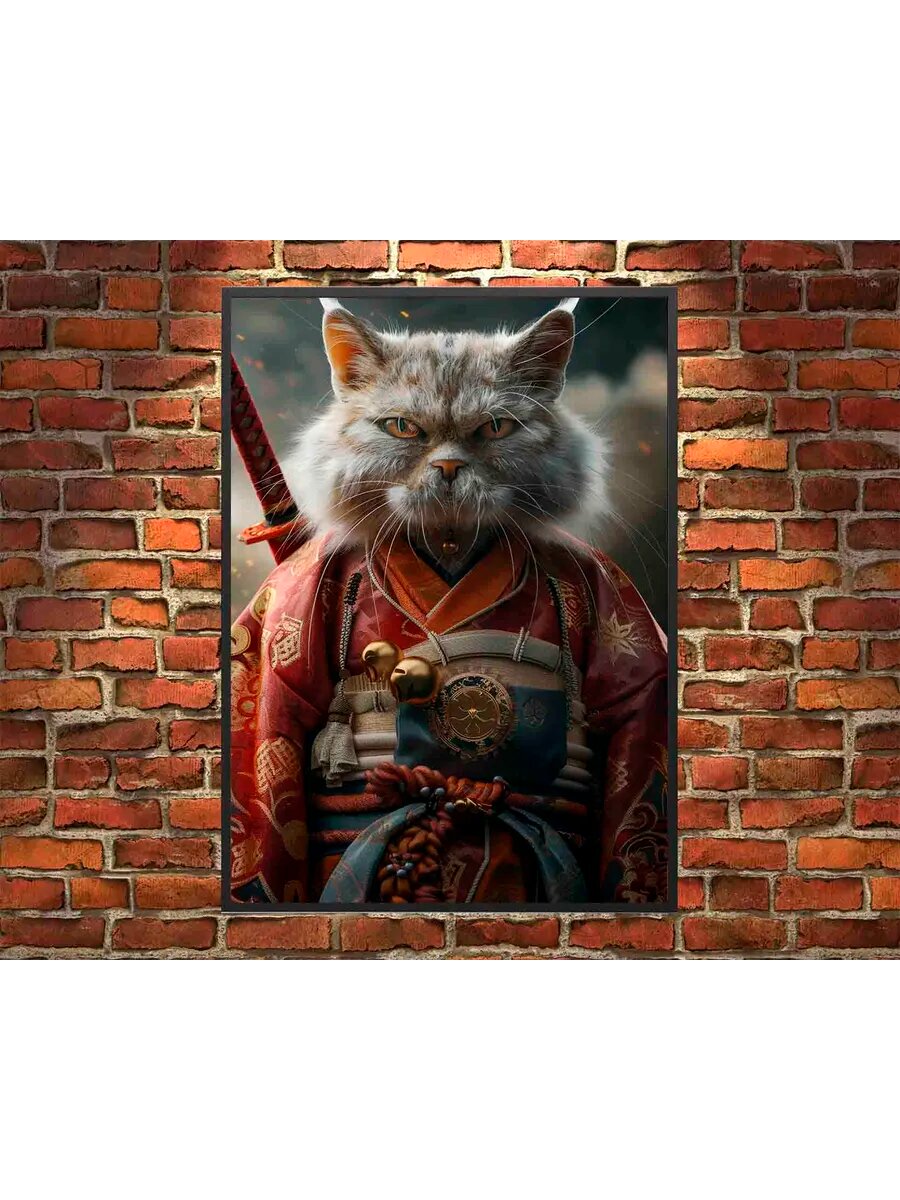 Селкирк Рекс Кот Самурай 1, Плакат 30x42см