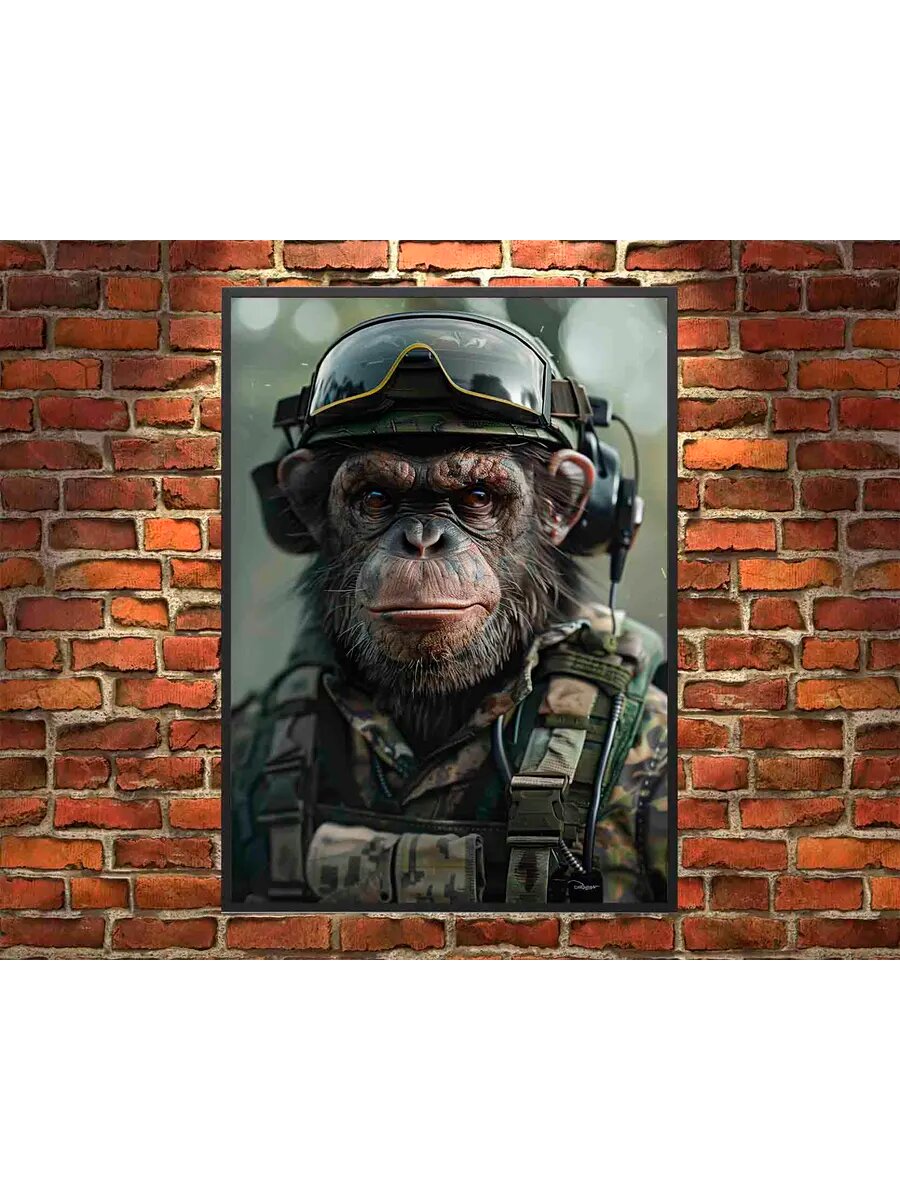 Обезьяна-животное-солдат 3, Плакат 30x42см