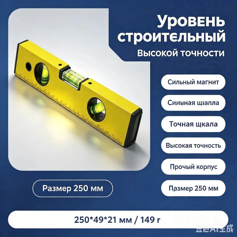 Уровень строительный Торпедо 25 см, глазков: 3, 210 г