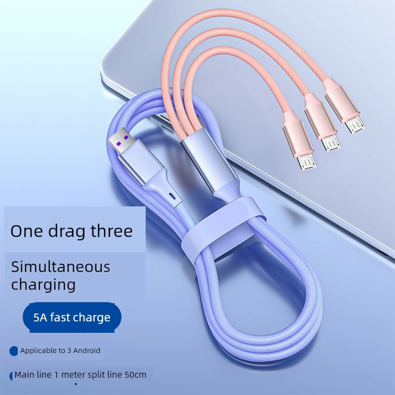3-в-1 кабель USB-C для Android с 3 портами, длина 1.5 м, ветвь 50 см для быстрой зарядки