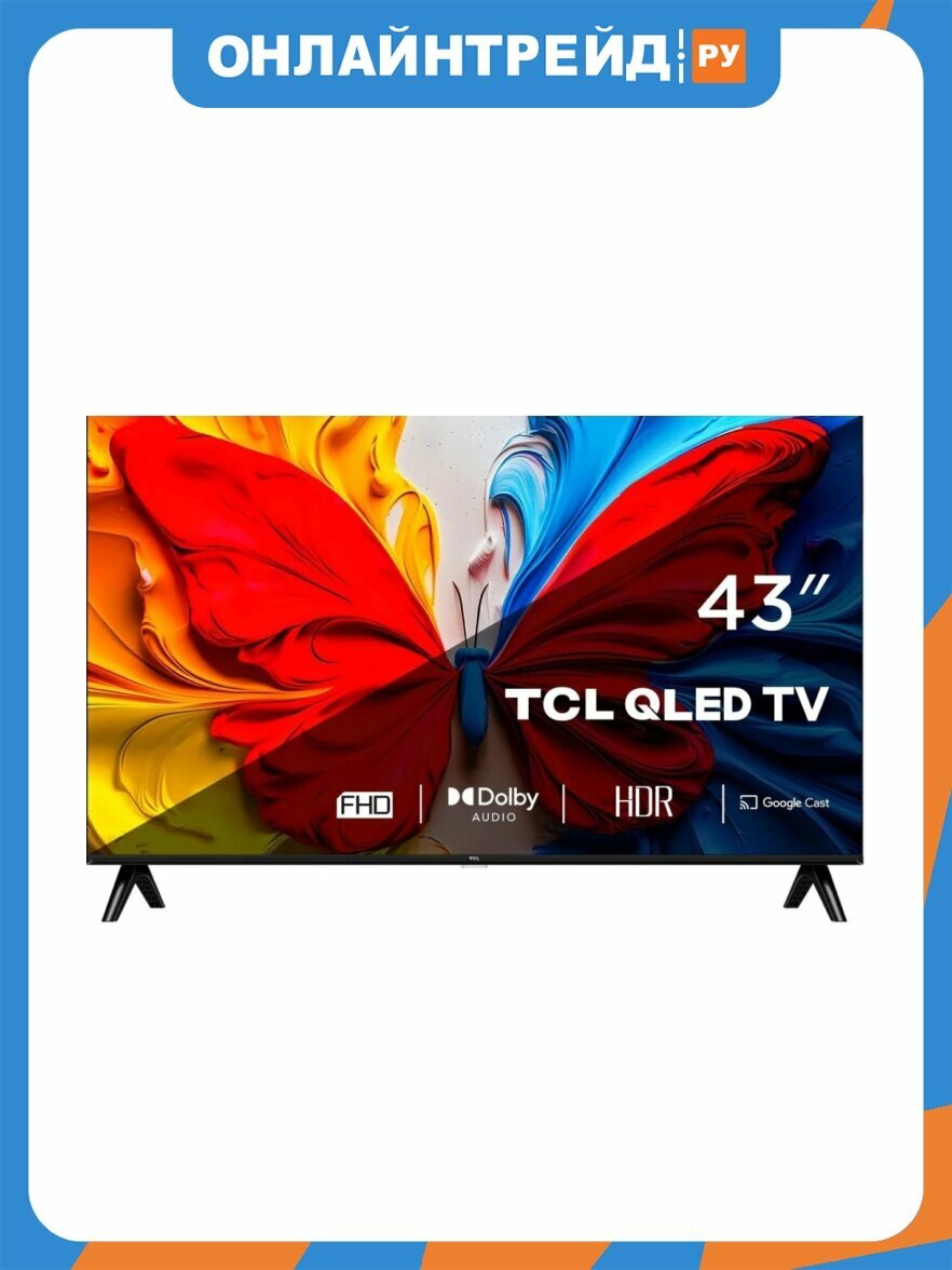 Телевизор Tcl 43S5K-RU, QLED, FULL HD, Smart Google TV, черный