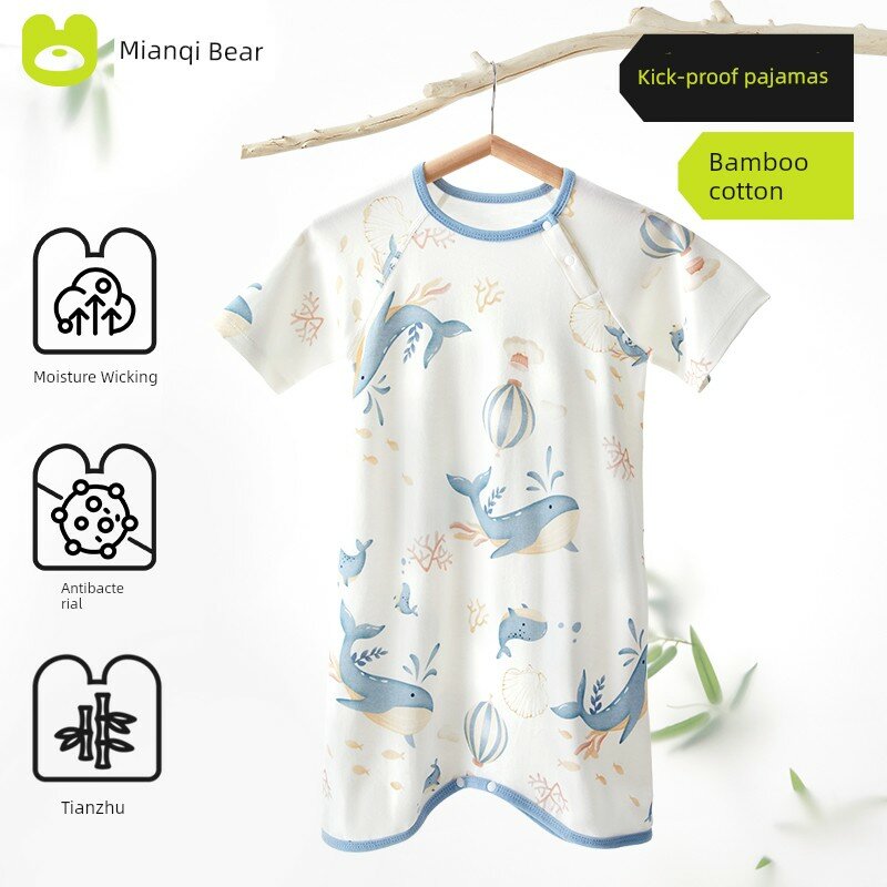 Dream Whale Cotton Bear Детский сонный мешок с короткими рукавами, защита живота, анти-выпадение, размер 80см (рост