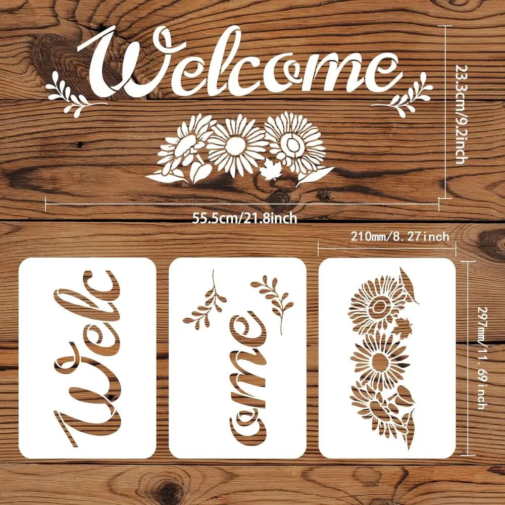 Трафареты "Welcome" с подсолнухами, 3 шт, BTG09-03948