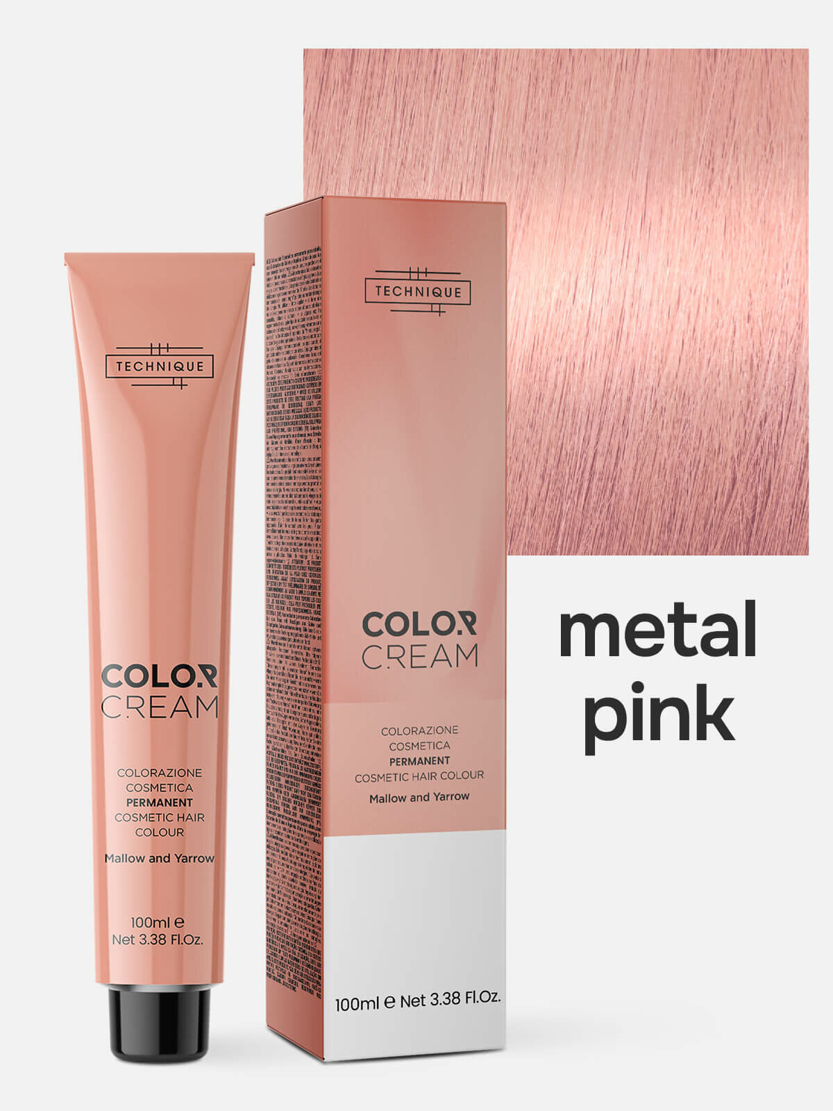Крем - краска для тонирования волос профессиональная Technique Color Cream Permanent Cosmetic Hair Colour Metal Color Тонер Розовый, 100 мл
