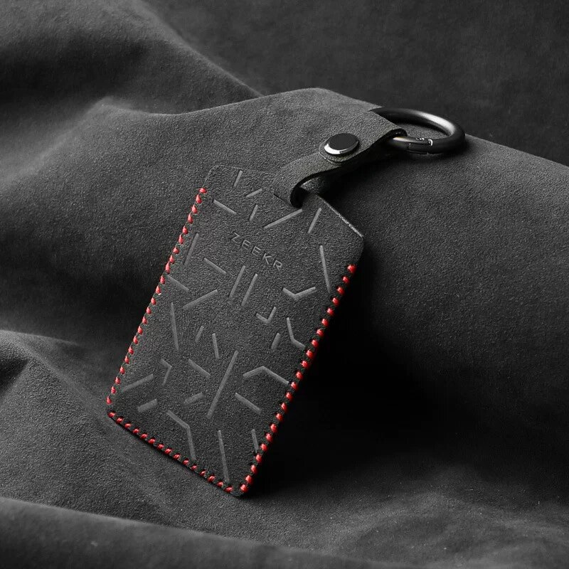 Zeekr ручная вышивка карточная сумка для ключа из черной кожи с красной нитью для надежного удержания ключа