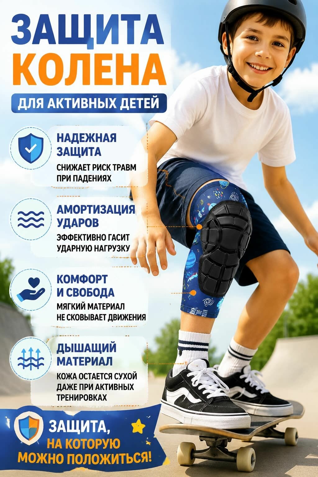 Защита колена, для детей, спортивный, лето для езды полиэстер белый