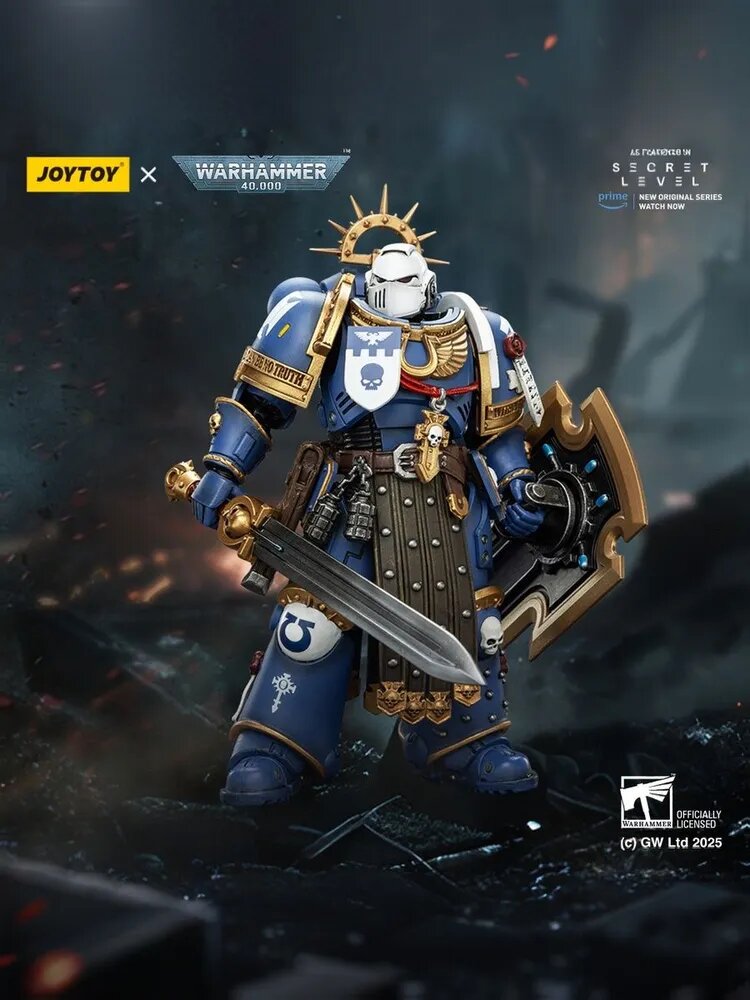 JOYTOY Warhammer 40K Ultramarines Torvald 1/18 Подвижная фигурка с энергетическим мечом, штормовым щитом и болт-пистолетом, подарок, коллекция, игрушка