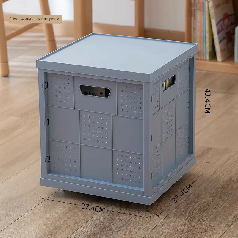 Винтажный синий мобильный стеллаж с крышкой, с колесами, 1 полка, 37x37см для общежития, офиса и кровати