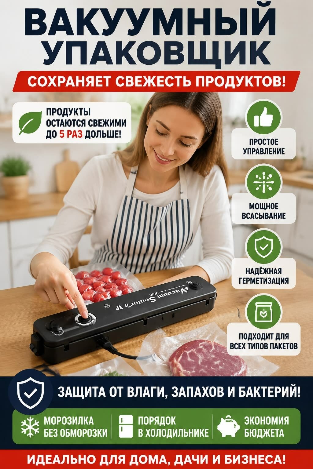 Вакуумный упаковщик, Сумка, АБС пластик, чёрный полностью автоматический герметичный для дома