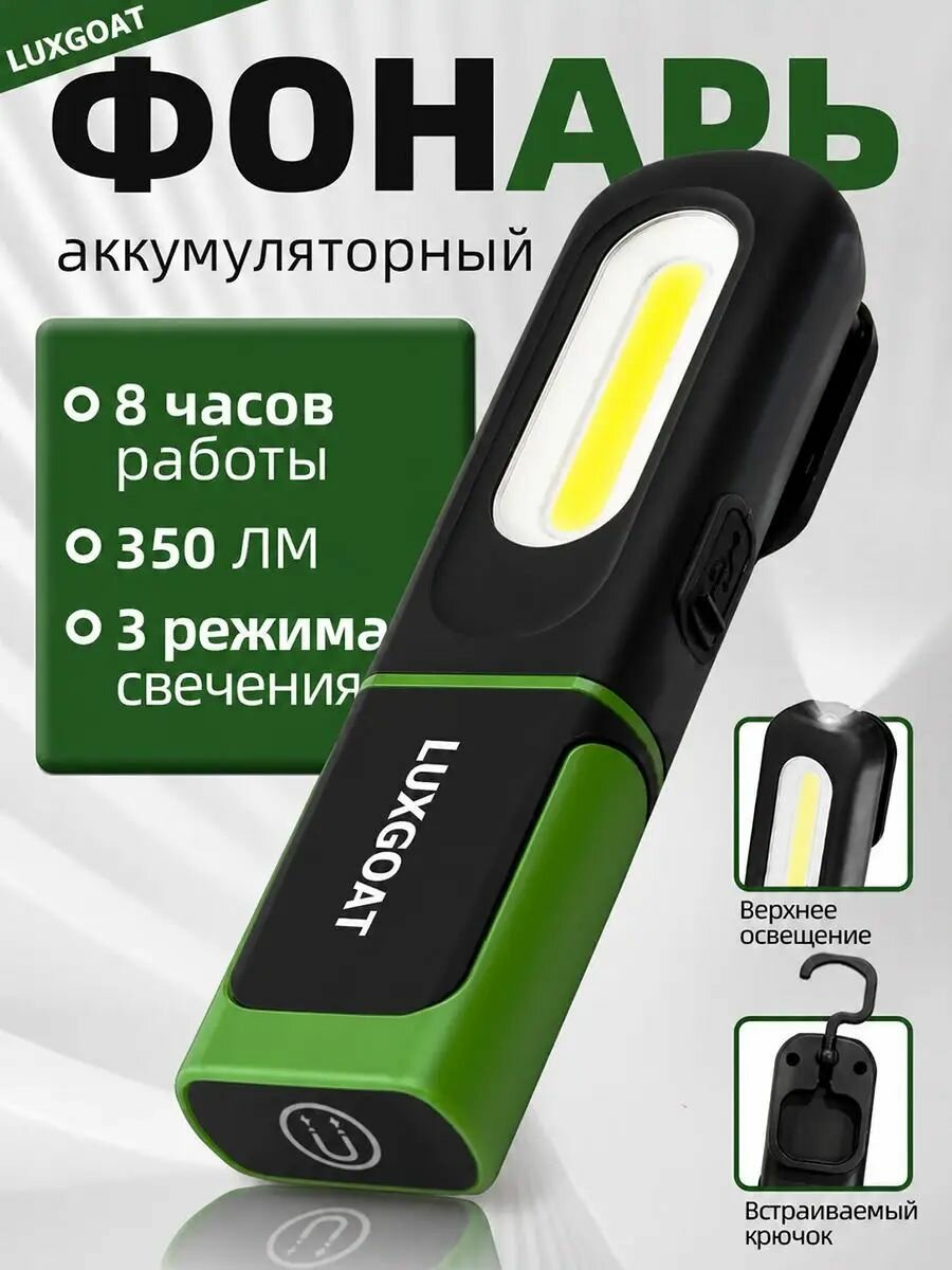 LUXGOAT фонарик аккумуляторный ручной с магнитом, фонарь для автосервиса для авто кемпинга, Рыбалка-XF