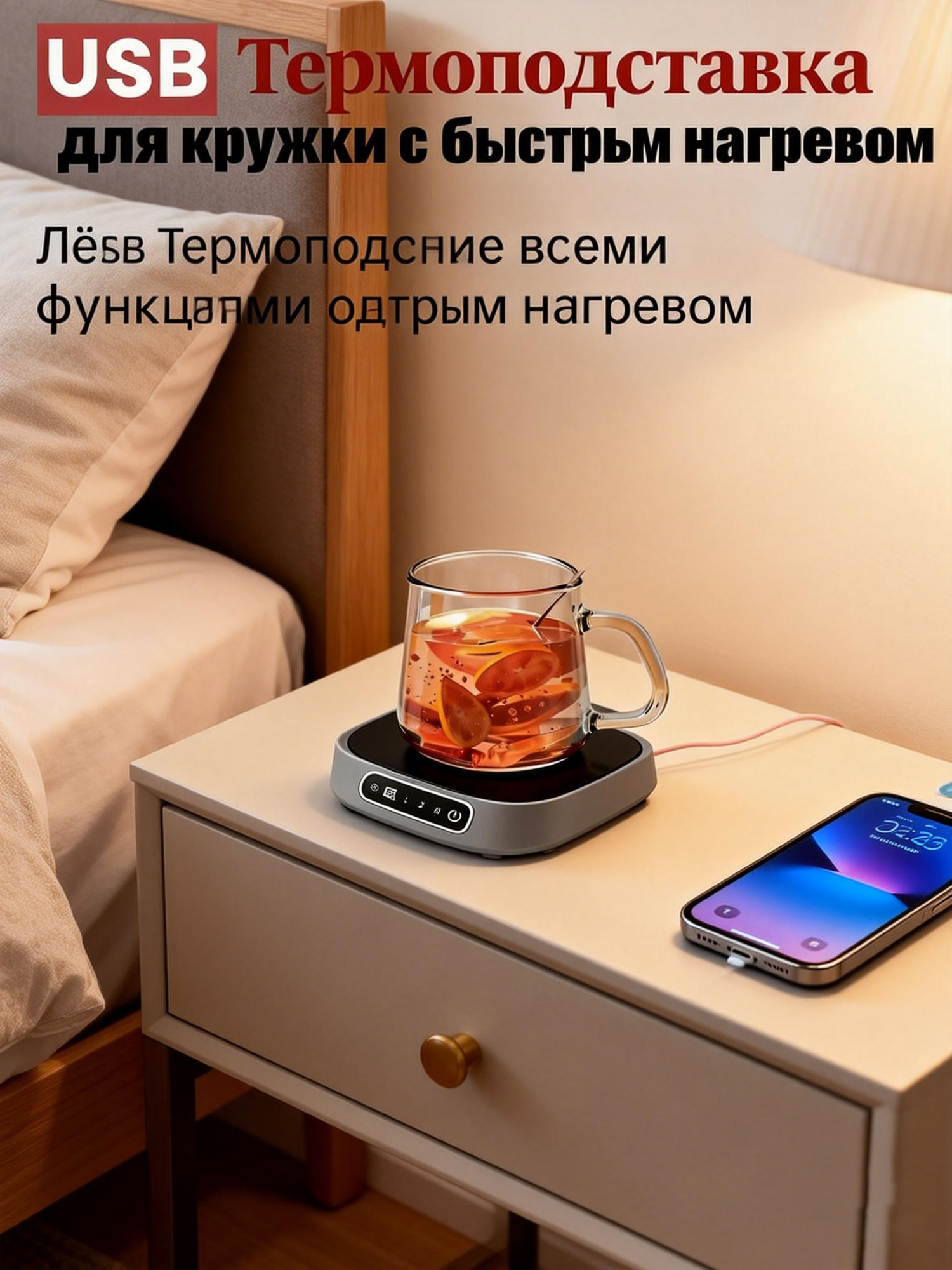 Подставка для подогрева кружки с чаем, кофе, молоком, напитками USB Термоподставка
