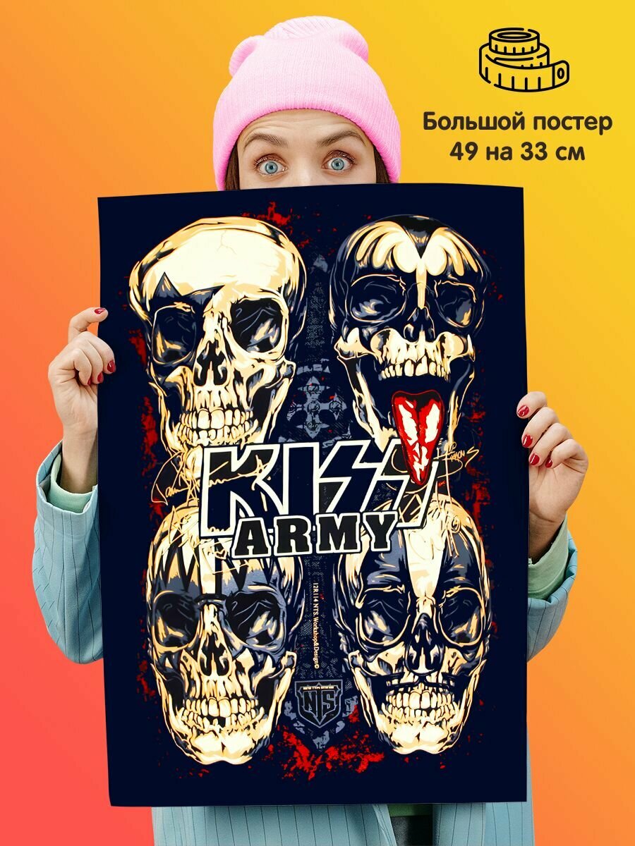 Большой плакат постер для интерьера 49 на 33см рок группа Kiss