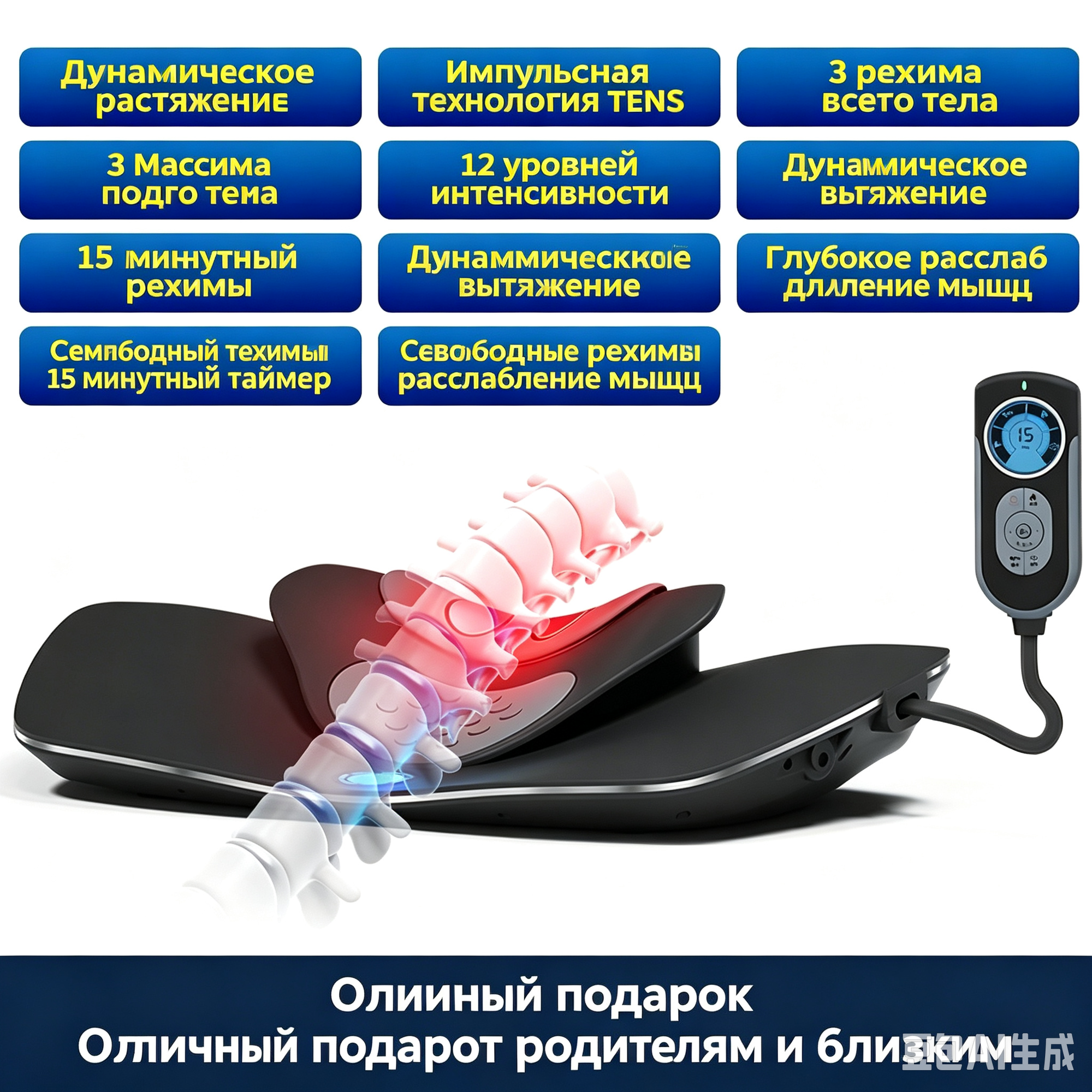 Многофункциональный пневматический массажер‑тракция для шеи и поясницы с подогревом, модель 207 — фото 1
