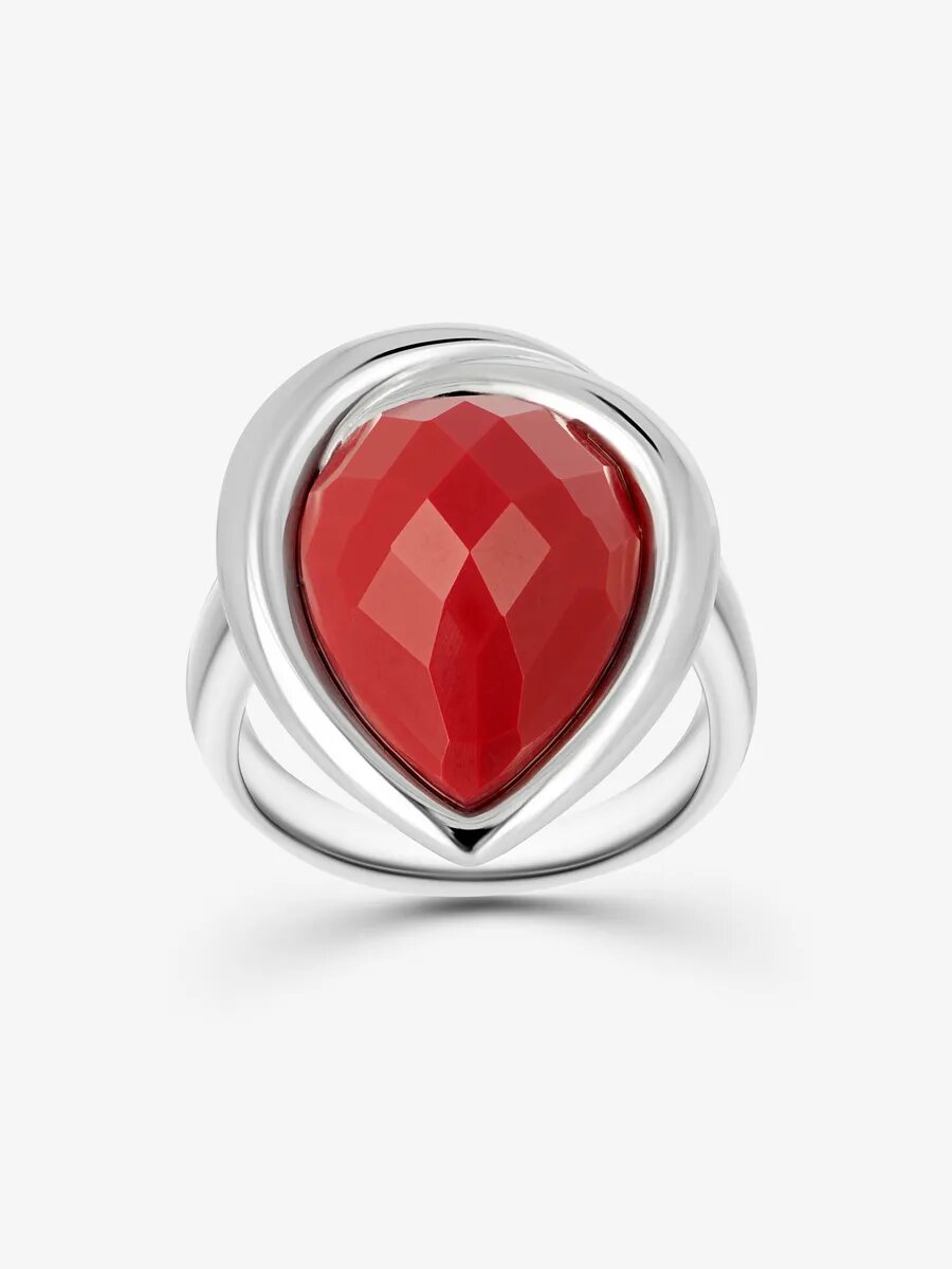 Кольцо на фалангу L-Silver, серебро, 925 проба, родирование, коралл прессованный, размер 18.5, коралловый — фото 1