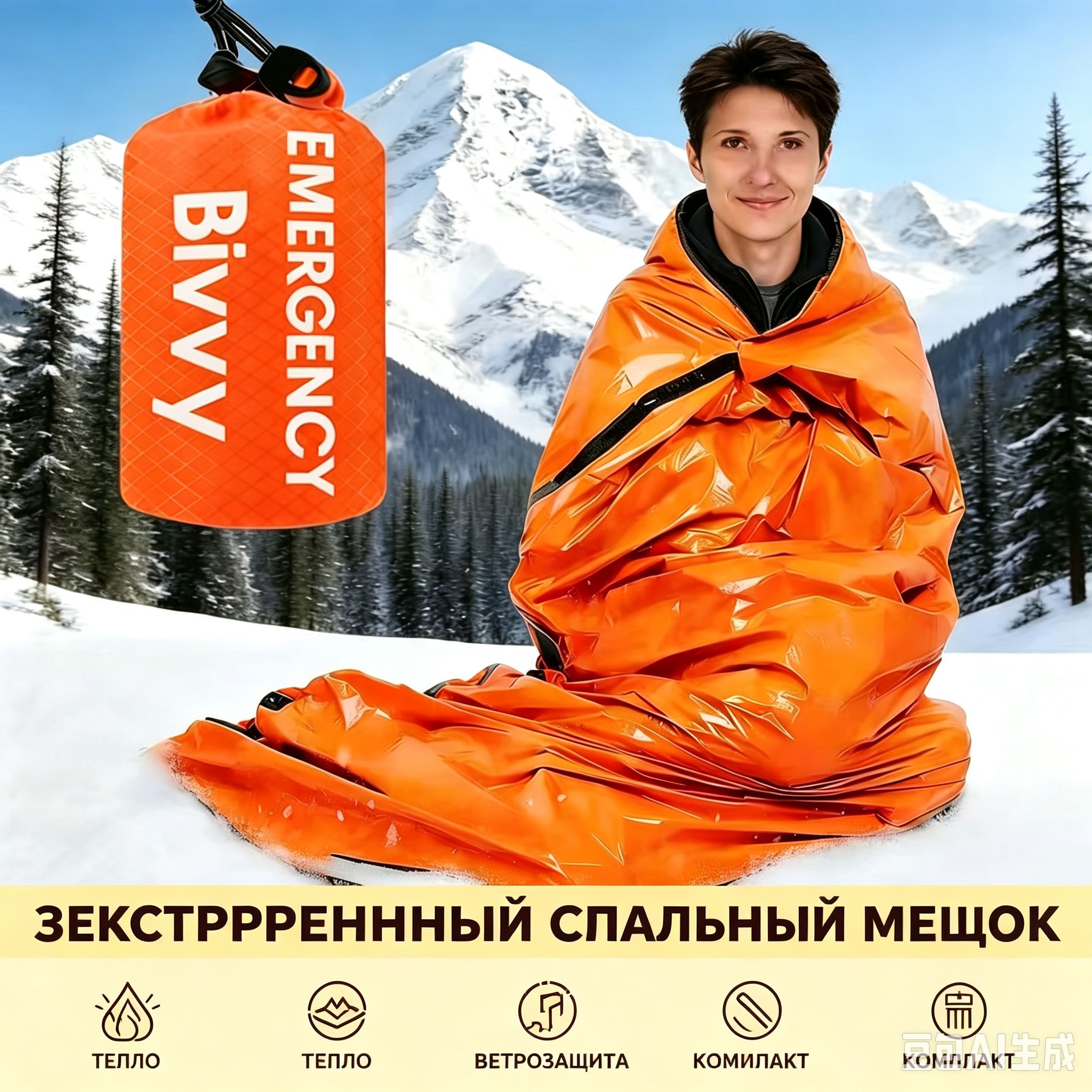 Экстренный спальный мешок 90х210 см, аварийный бивак одеяло для выживания, водонепроницаемый спасательный пакет для туризма и автоаптечки