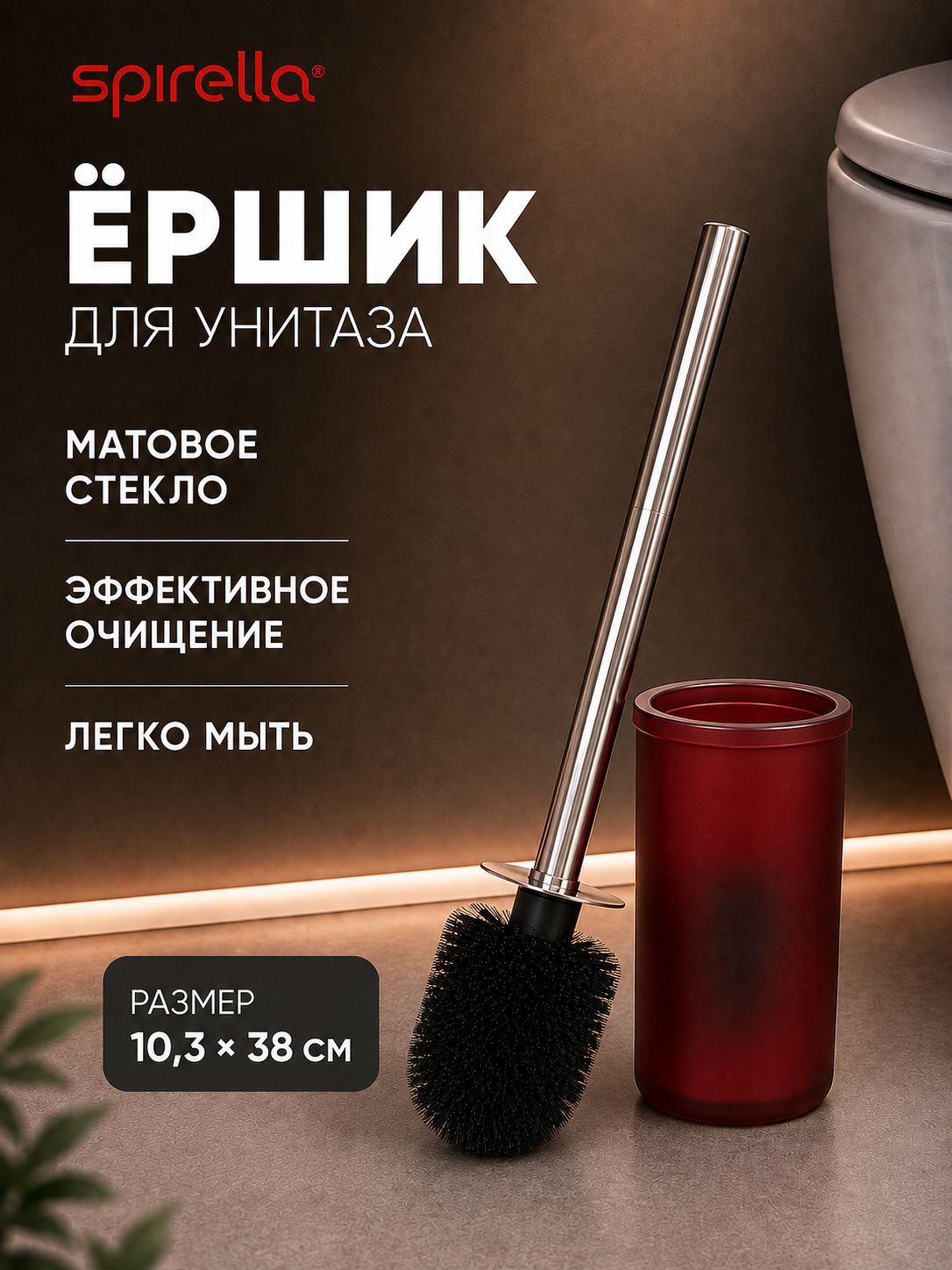 Ёршик для унитаза с подставкой Spirella YOKO, стекло, 10.3x38 см