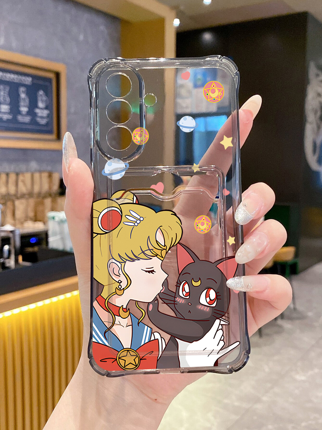 Чехол для Samsung Galaxy A36 5G(Самсунг A36 5G) с отделением для карт памяти, Sailor Moon Сейлор Мун, мягкая прозрачная крышка