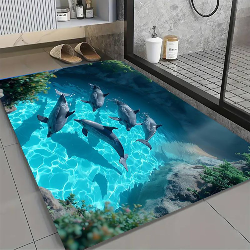 Коврик 60x90 см геометрический разноцветный，коврик для ванной, 3D коврик, коврик с дельфинами