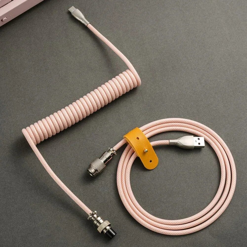 Спиральный кабель USB Type-C для механической клавиатуры Aviator Розовый, Light pink