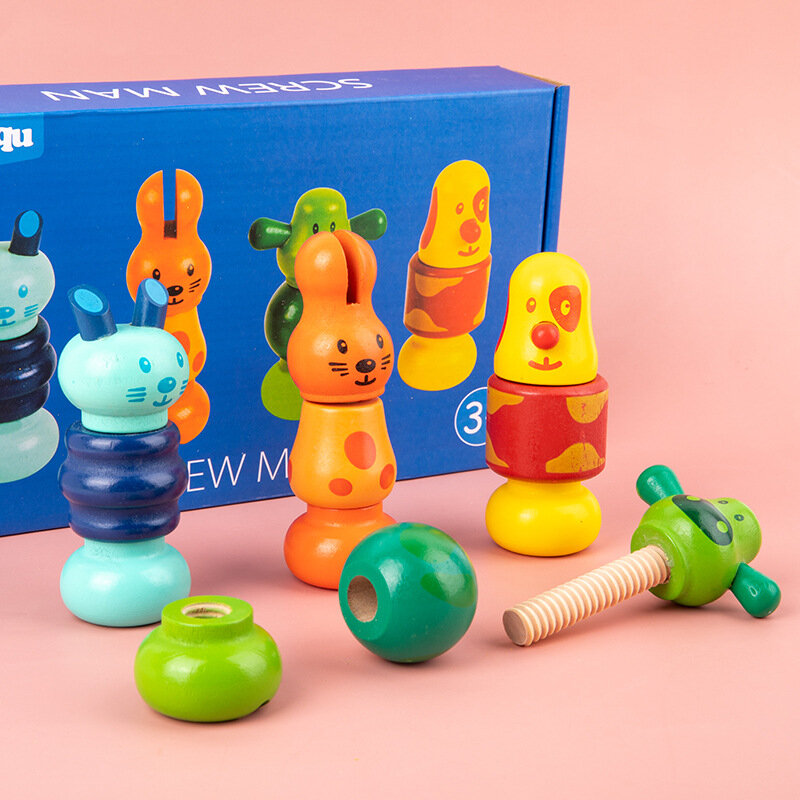 Деревянная игрушка-головоломка с винтами для малышей 1-2 лет - формы совпадают, строительные блоки с гайками и болтами,