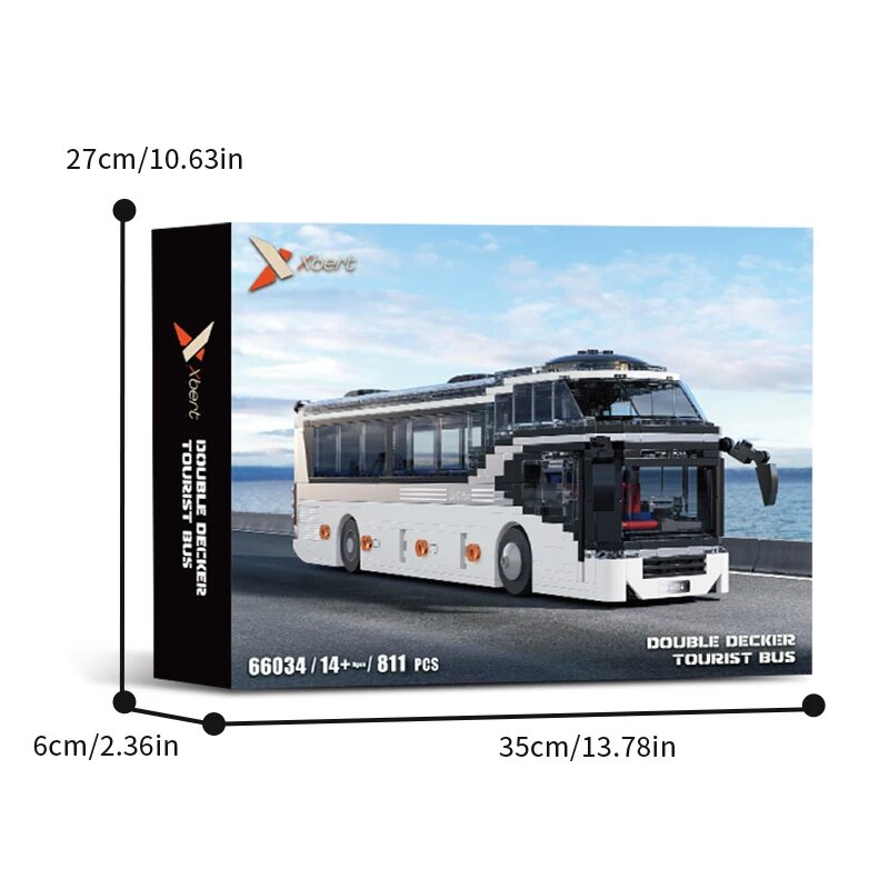 66034 Двойной автобус-тур для детей, образовательная деревянная модель, подарок для мальчиков, 100+ деталей