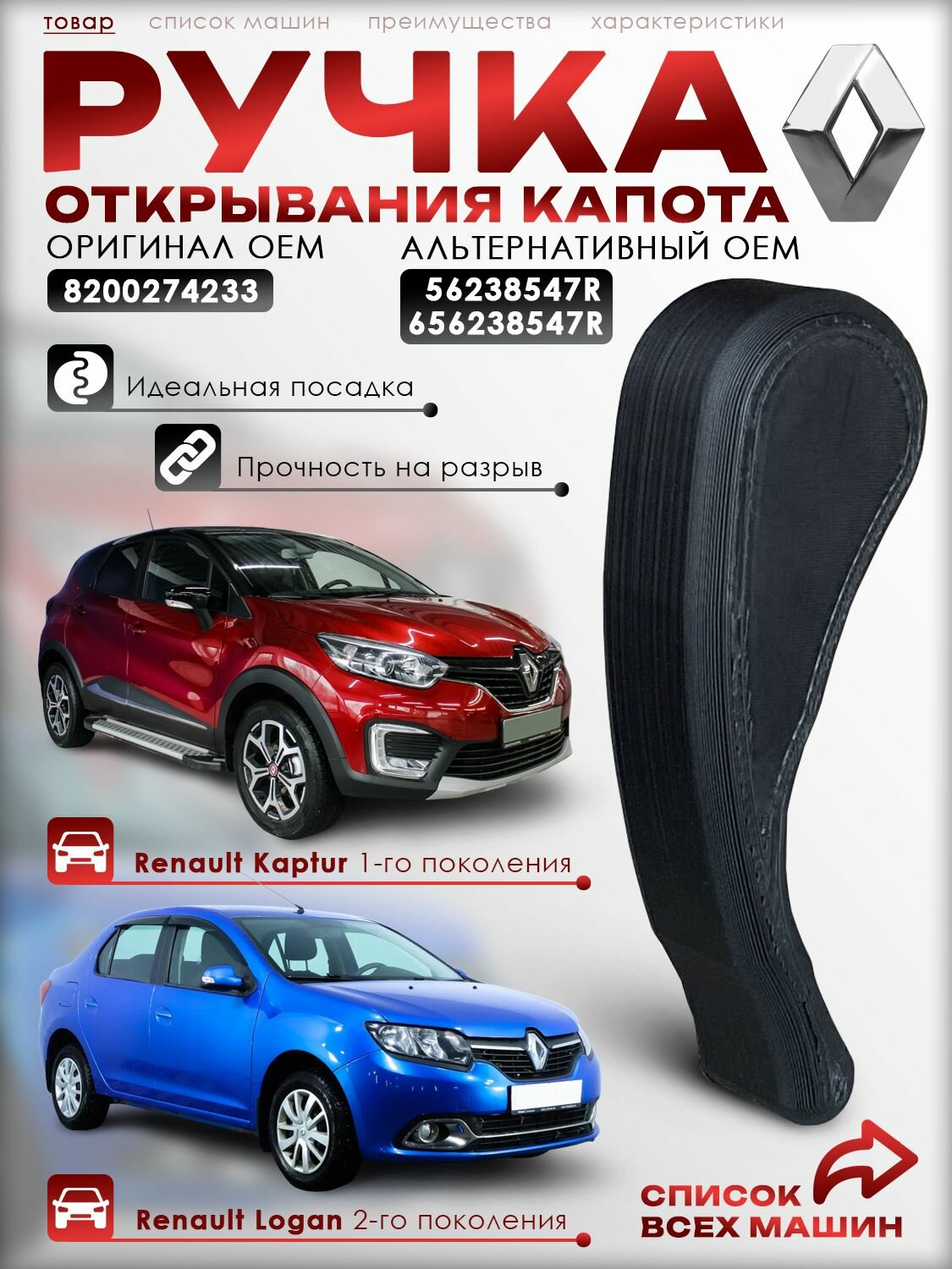 Ручка открывания капота Renault (8200274233)