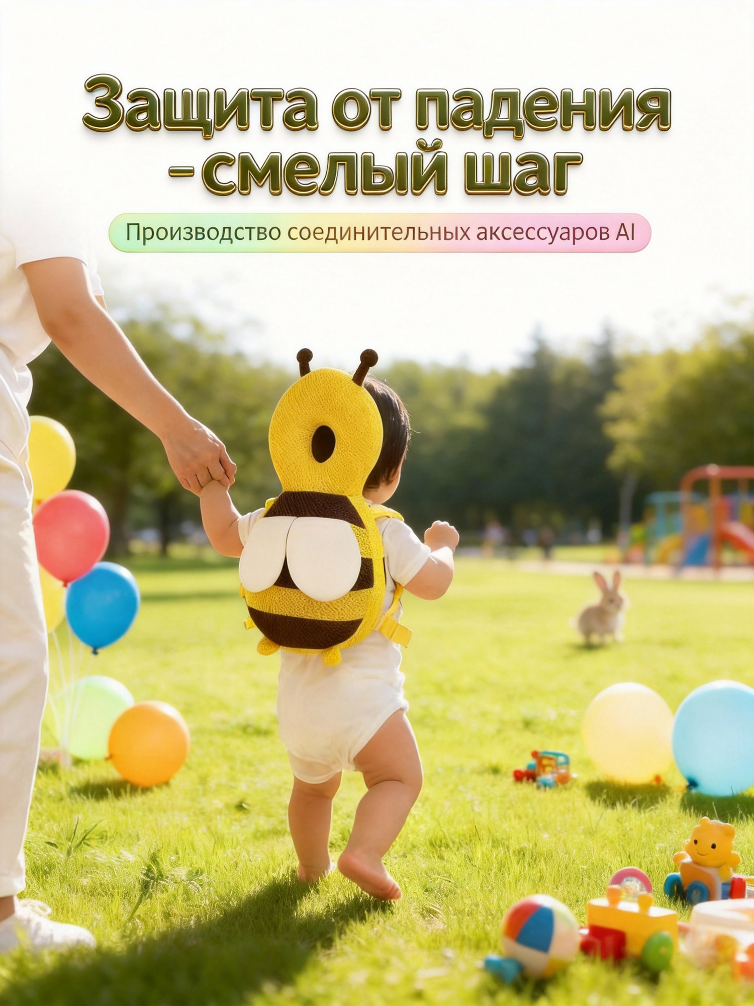 Детский шлем-подушка пчелка для обучения ходьбе, защита головы и спины малыша 6-18 месяцев с регулируемой повязкой и 3D вентилируемой сеткой