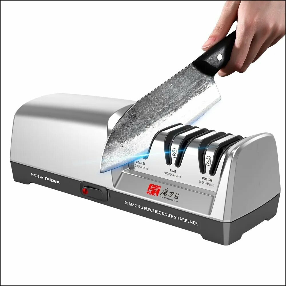 TAIDEA TG2302 Электрическая точилка для ножей с углами 15 и 20 градусов, 3-ступенчатая система для кухонных ножей из нержавеющей стали с функцией быстрой заточки и полировки