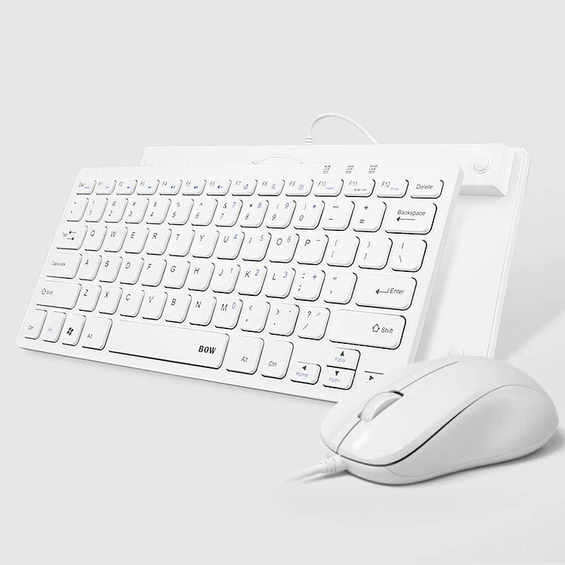 BOW Легкий USB-проводной набор клавиатуры и мыши для ноутбука, тихая работа, белый цвет