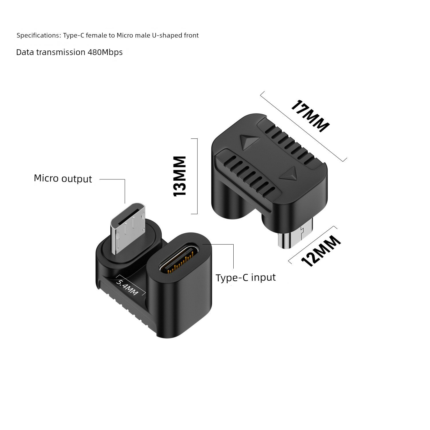 LMIKU Type-c женский адаптер для зарядки Micro USB, U-образный локтевой кабель для передачи данных, подходит для
