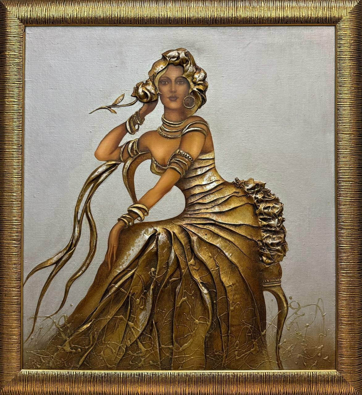 Картина маслом, современная картина "Золотая девушка". Холст/Масло, 2010. Размер 60х55. Автор Рыбаков А.