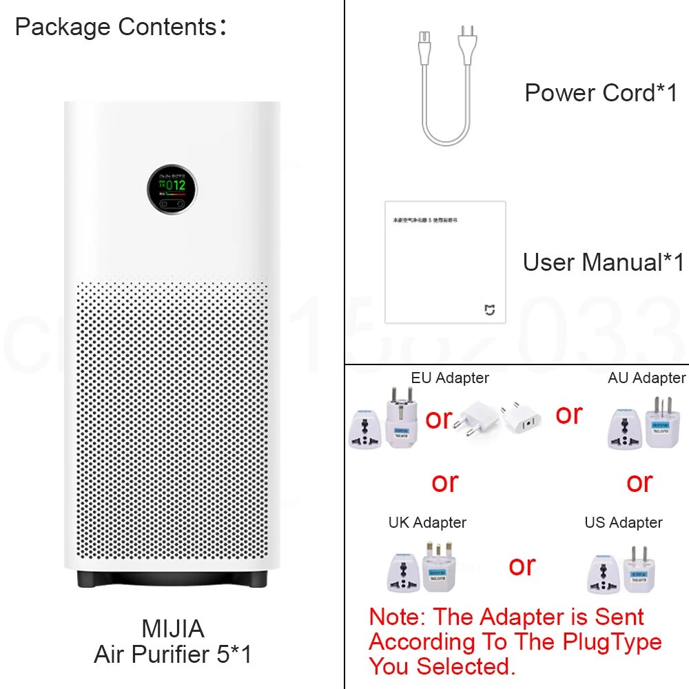 MIJIA Air Purifier 5, для домашних аллергий, пуха домашних животных в спальне, охватывает площадь до 28-48㎡, китайская версия с адаптером, против вирусов, пыли — очистители воздуха