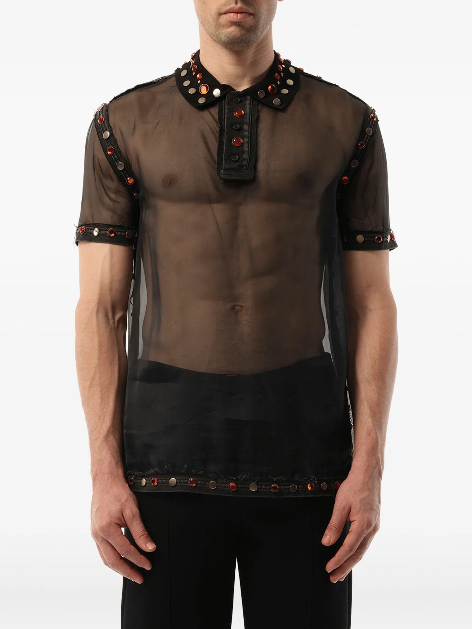 Рубашка Embellished sheer polo shirt