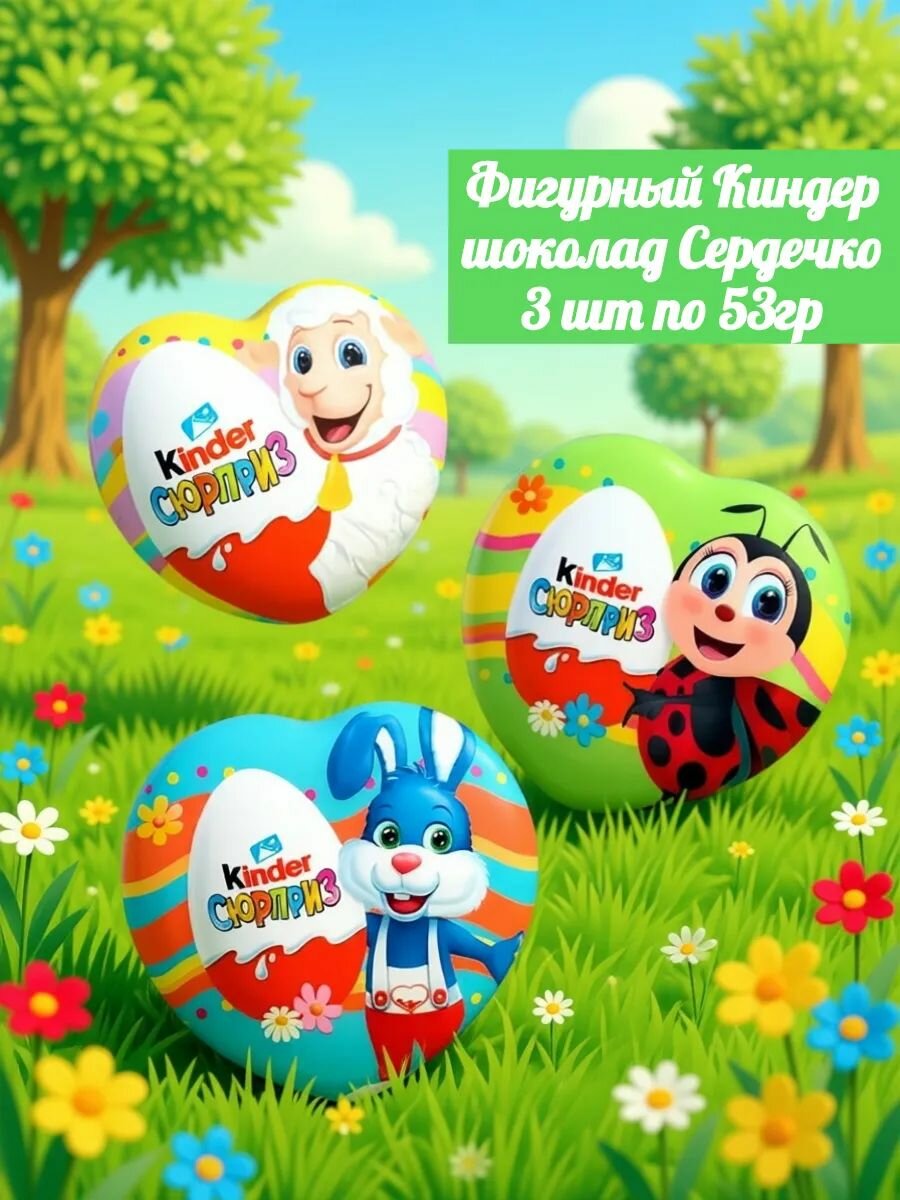 Шоколад Kinder Сюрприз фигурный Сердечко, 3шт по 53гр