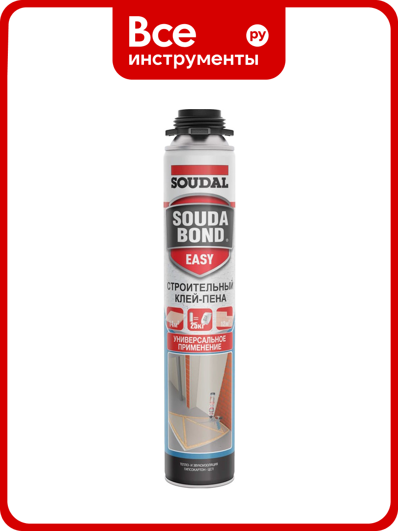 Полиуретановый клей в аэрозоле SOUDAL Easy Soudabond Gun 0.75 л 121618, 30 мм, для крепления гипсокартонных плит