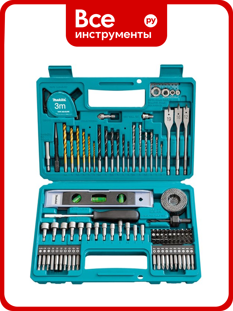 Набор насадок Makita E-10730, 102 предмета, торцевые головки и биты для работы с деревом, металлом и кирпичом